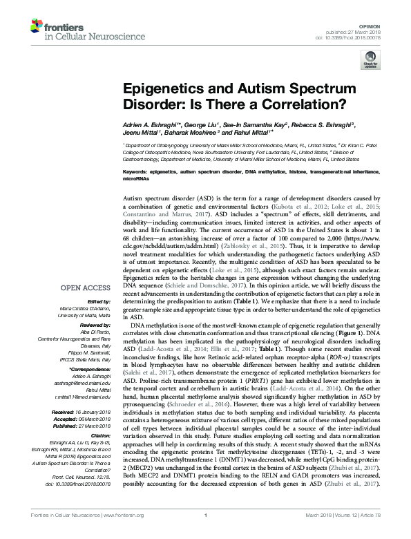 (PDF) Epigenetics and Autism Spectrum Disorder: Is There a Correlation?