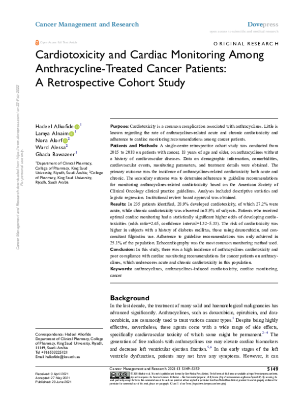 (PDF) Cardiotoxicity and Cardiac Monitoring Among Anthracycline-Treated ...