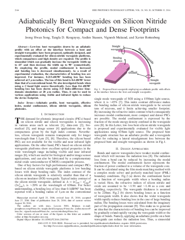 (PDF) Adiabatically Bent Waveguides on Silicon Nitride Photonics for ...