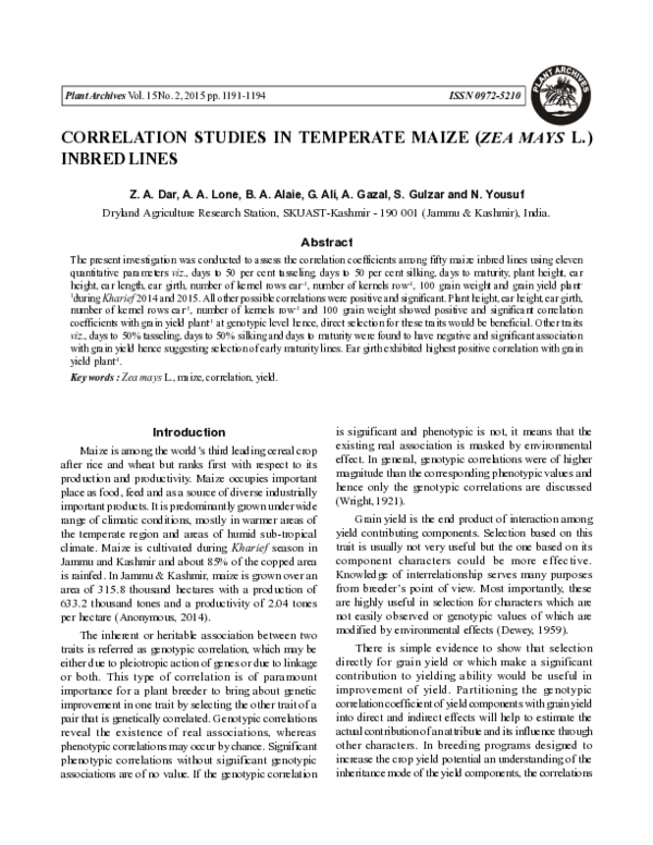 (PDF) Correlation studies in temperate maize (Zea mays L.) inbred lines