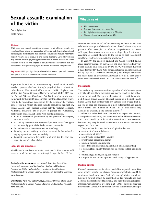 Pdf Sexual Assault Examination Of The Victim 6964