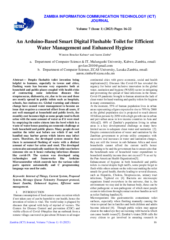 Pdf An Arduino Based Smart Digital Flushable Toilet For Efficient