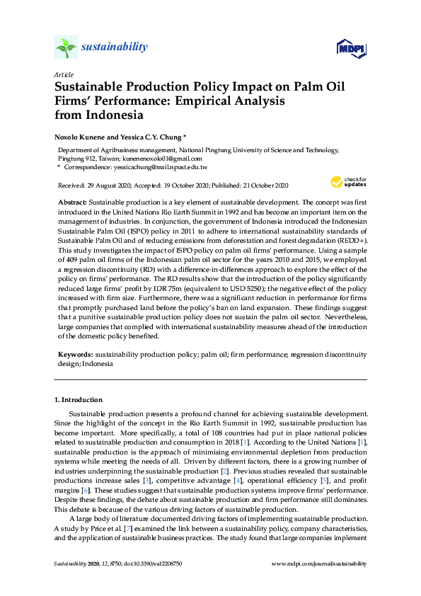 (PDF) Sustainable Production Policy Impact on Palm Oil Firms ...