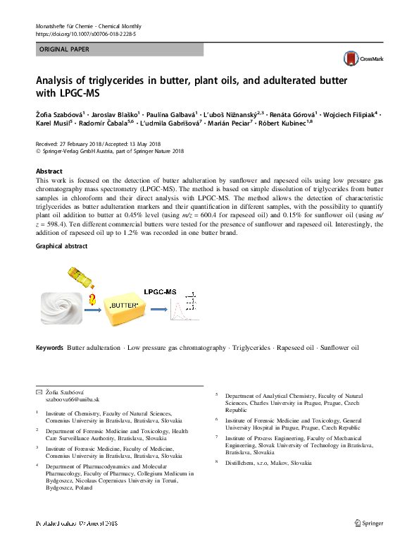 (PDF) Analysis of triglycerides in butter, plant oils, and adulterated ...