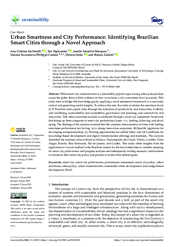 (PDF) Urban Smartness and City Performance: Identifying Brazilian Smart Cities through a Novel ...