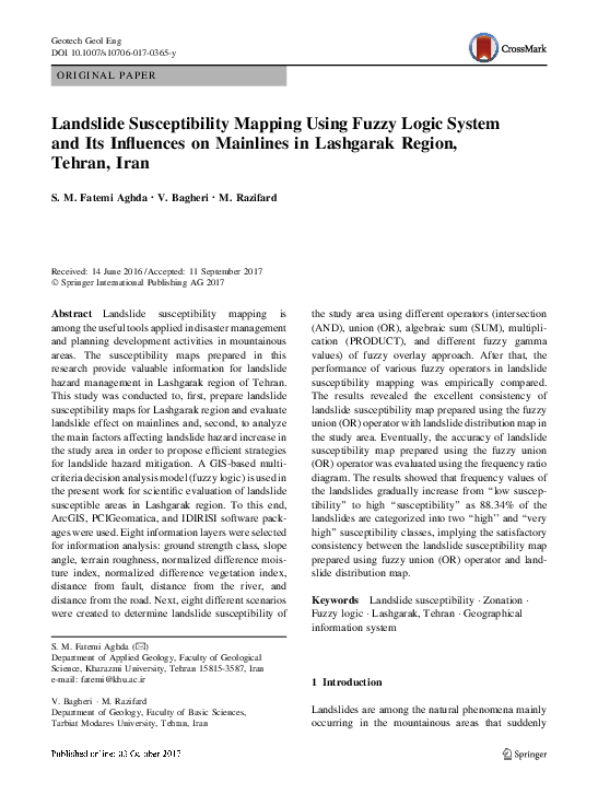 (PDF) Landslide Susceptibility Mapping Using a Fuzzy Approach (PDF) Landslide Susceptibility Mapping Using a Fuzzy Approach