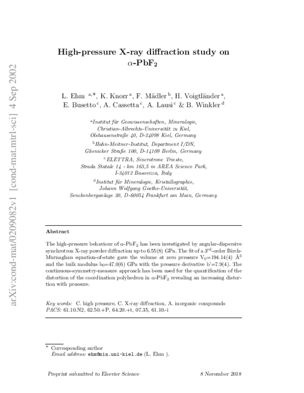 (PDF) High-pressure X-ray diffraction study on alpha-PbF2