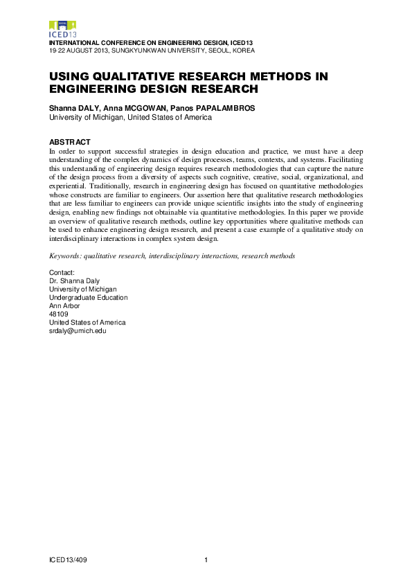 (PDF) Using qualitative research methods in engineering design research