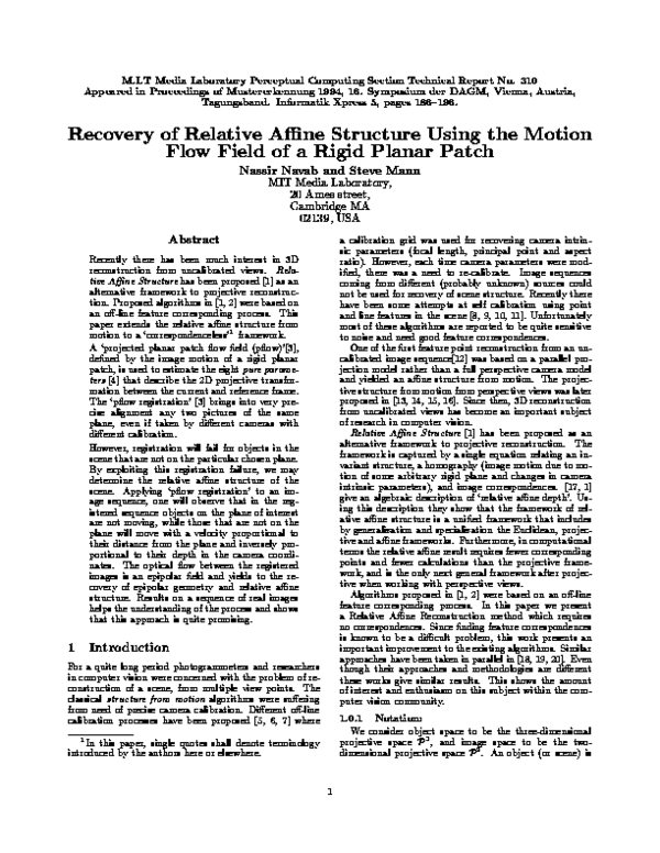 (PDF) Recovery of relative affine structure using the motion flow field ...