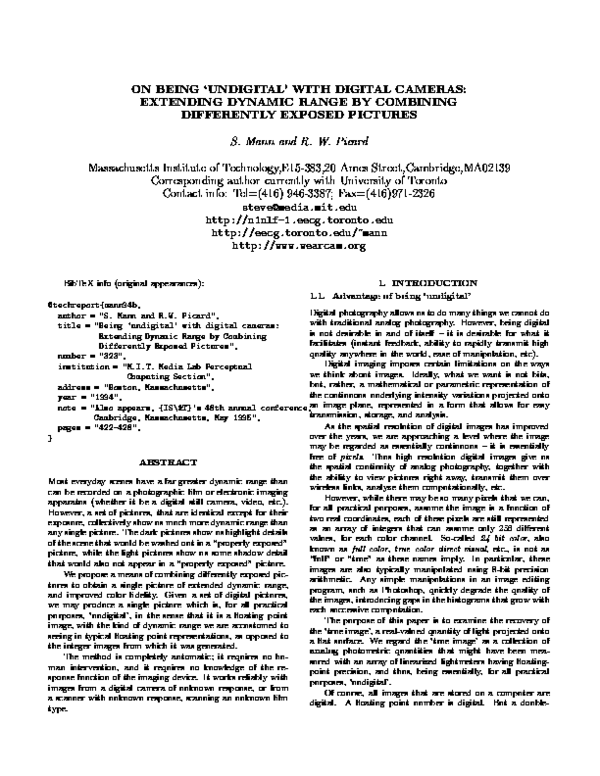 (PDF) Being''undigital''with digi-tal cameras: Extending dynamic range ...