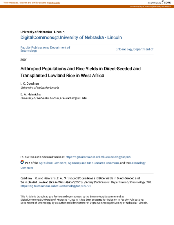 (PDF) Arthropod populations and rice yields in direct-seeded and ...