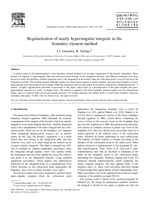 (PDF) Regularization of nearly hypersingular integrals in the boundary element method