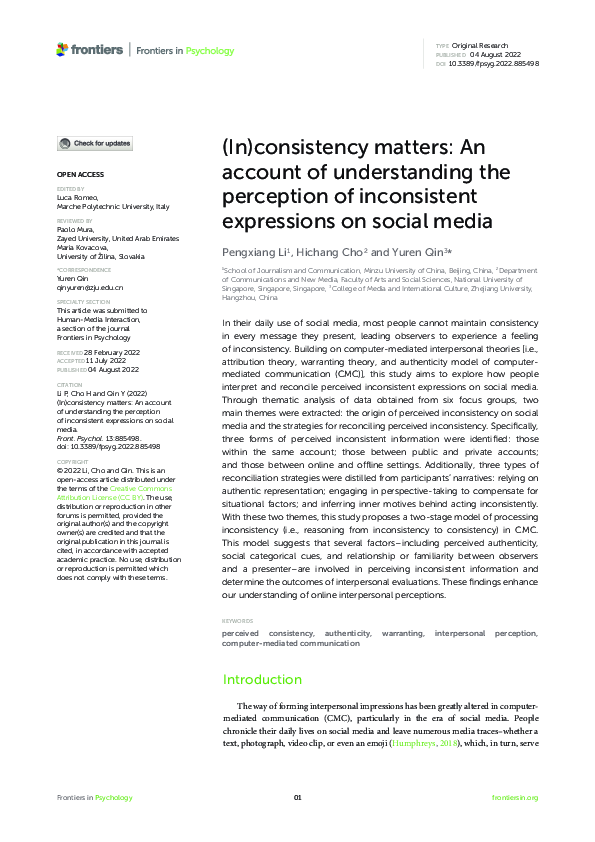 (PDF) (In)consistency matters: An account of understanding the perception of inconsistent ...