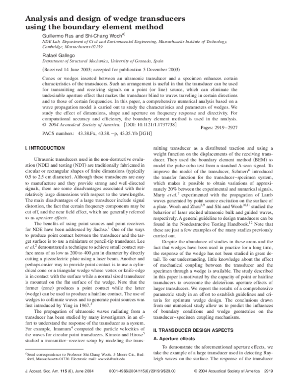 (PDF) Analysis and design of wedge transducers using the boundary element method