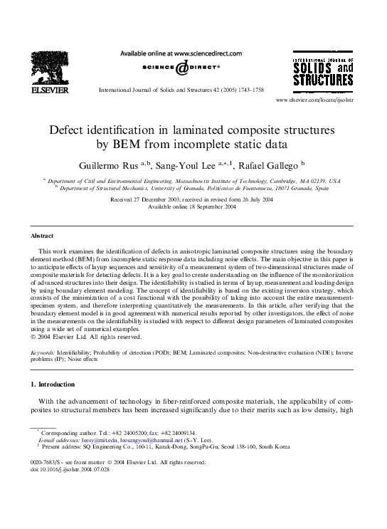 (PDF) Defect identification in laminated composite structures by BEM ...