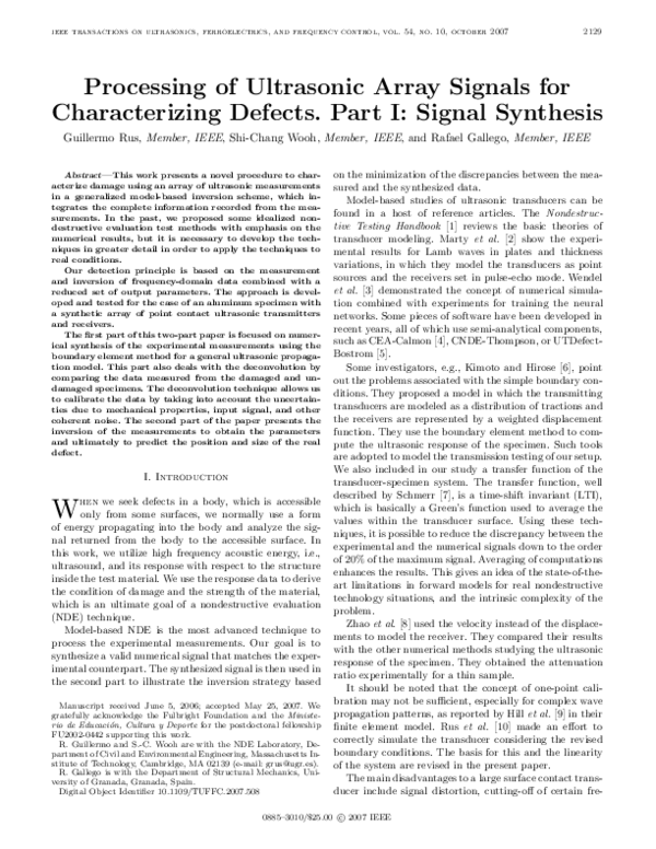 (PDF) Processing of Ultrasonic Array Signals for Characterizing Defects ...