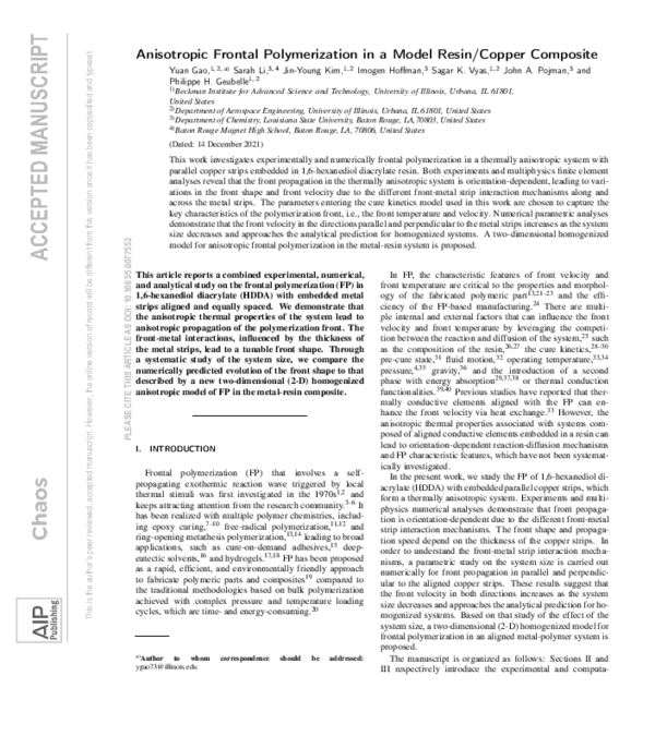 (PDF) Anisotropic frontal polymerization in a model resin–copper ...