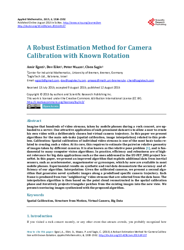 (PDF) A robust estimation method for camera calibration with known rotation