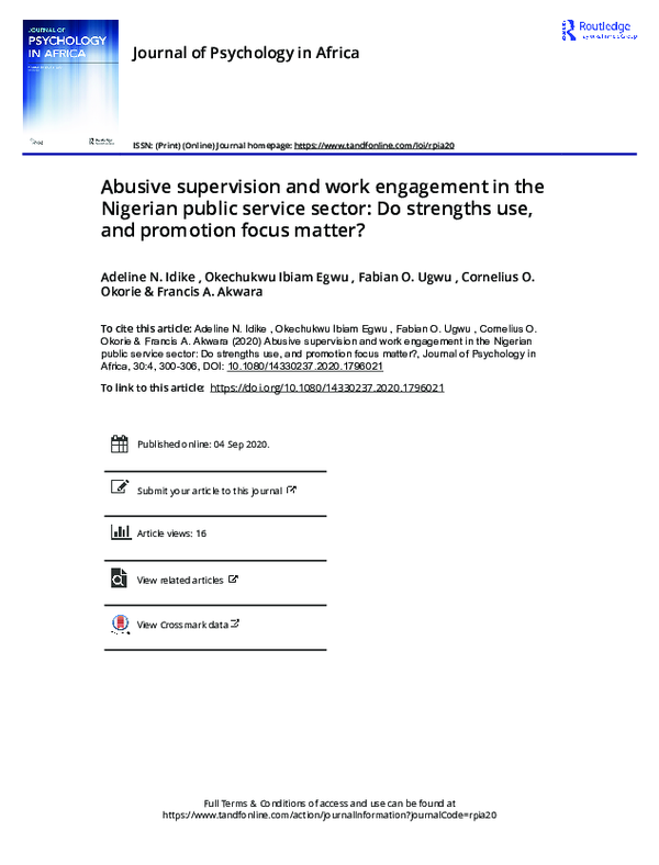 (PDF) Abusive supervision and work engagement in the Nigerian public service sector: Do ...
