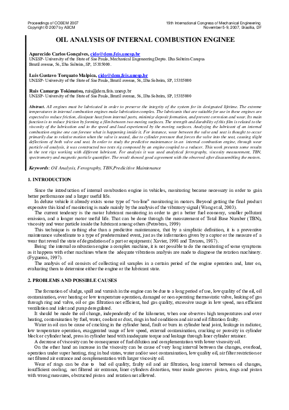 (PDF) OIL ANALYSIS OF INTERNAL COMBUSTION ENGINEE