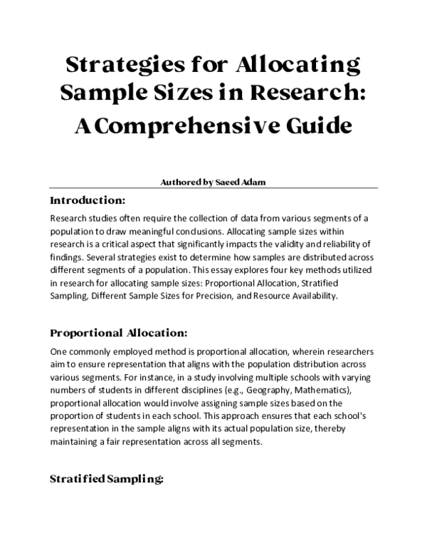 (PDF) Strategies for Allocating Sample Sizes in Research: A ...