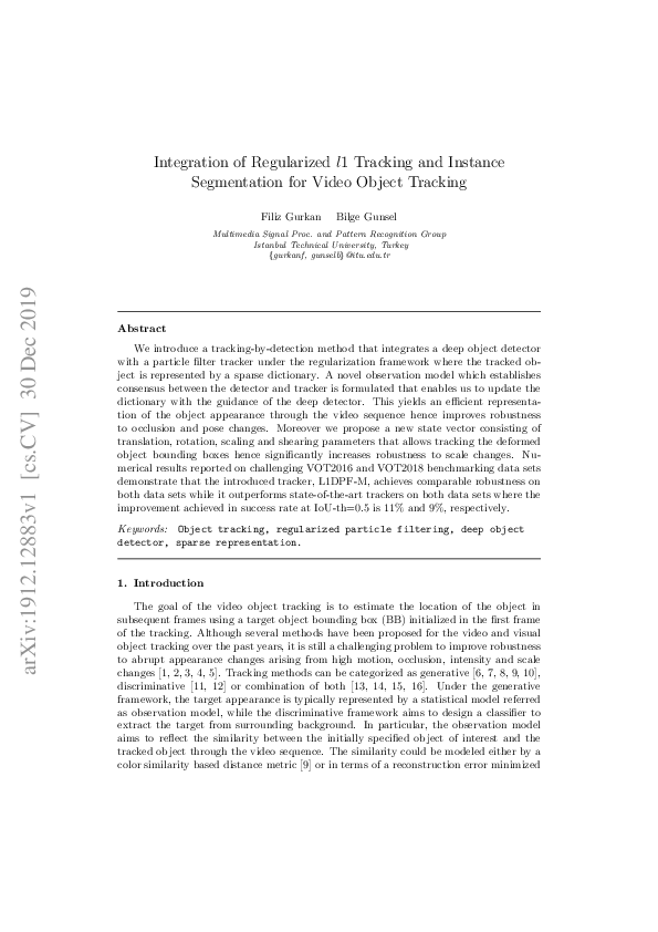 Pdf Integration Of Regularized L1 Tracking And Instance Segmentation