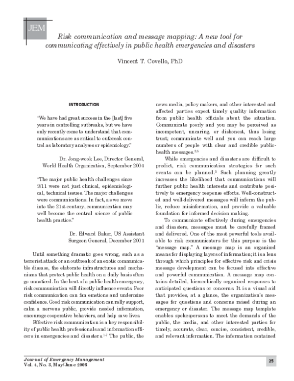 Pdf Risk Communication And Message Mapping A New Tool For