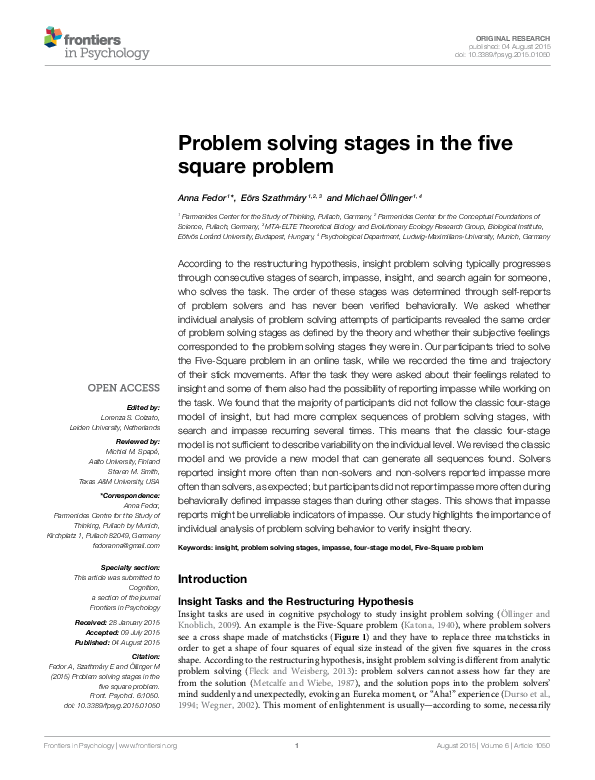 (PDF) Problem solving stages in the five square problem