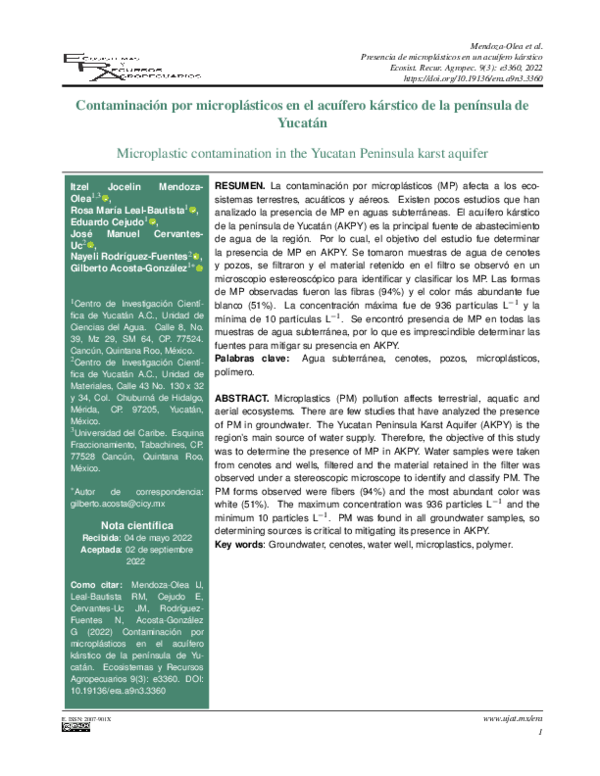 (PDF) Contaminación por microplásticos en el acuífero kárstico de la ...