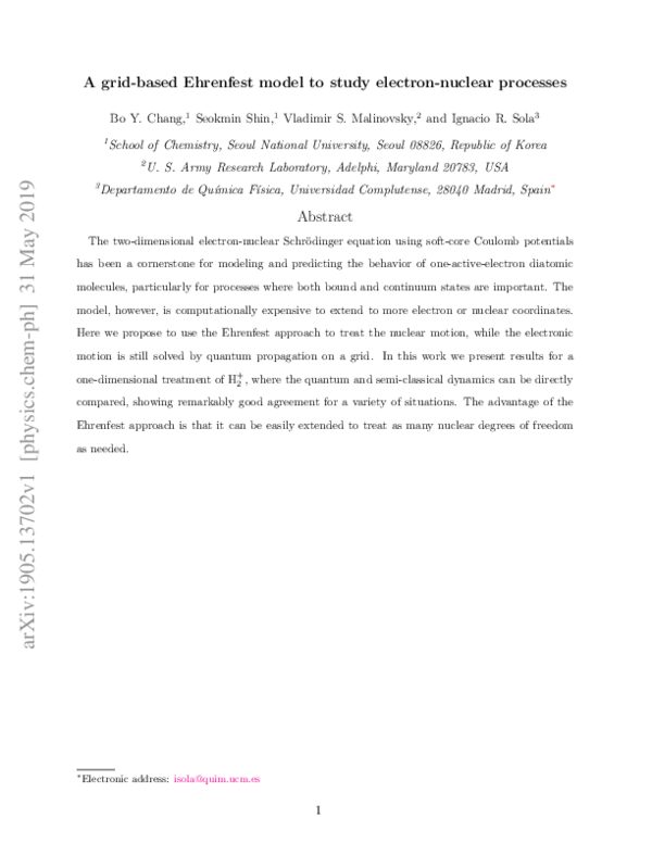 (PDF) Grid-Based Ehrenfest Model To Study Electron–Nuclear Processes