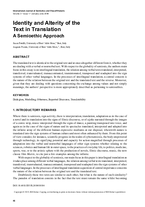 (PDF) Identity and Alterity of the Text in Translation
