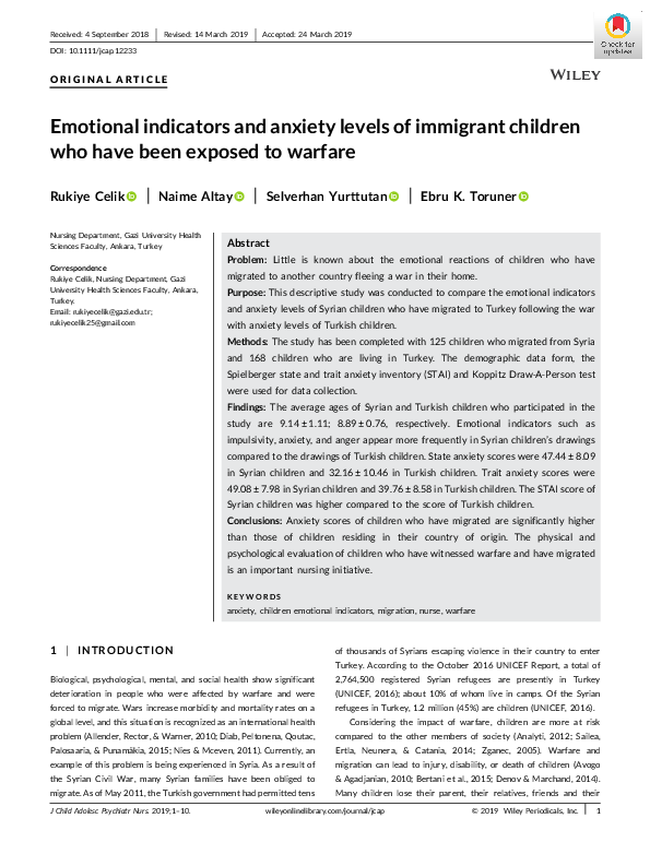 (PDF) Emotional indicators and anxiety levels of immigrant children who ...