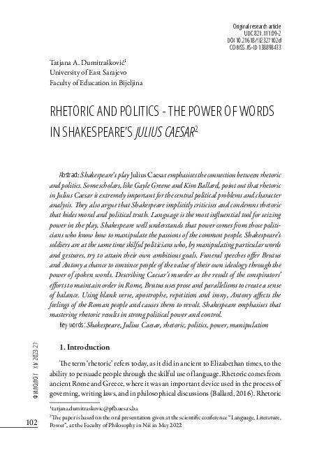 (PDF) RHETORIC AND POLITICS -THE POWER OF WORDS