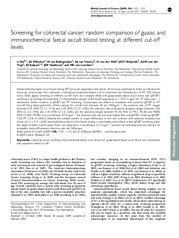 (PDF) Screening for colorectal cancer: random comparison of guaiac and ...