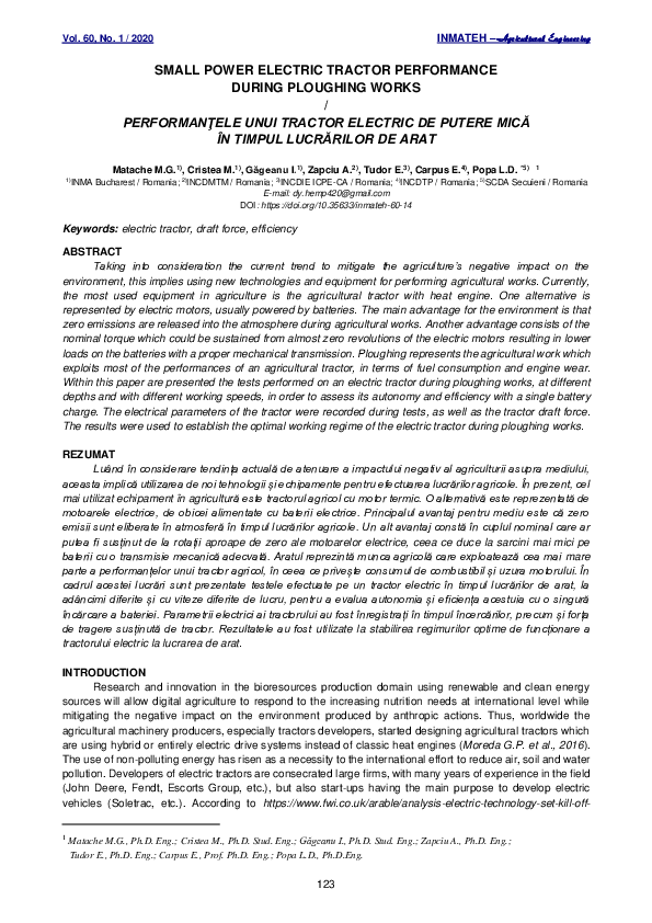 (PDF) Small Power Electric Tractor Performance During Ploughing Works