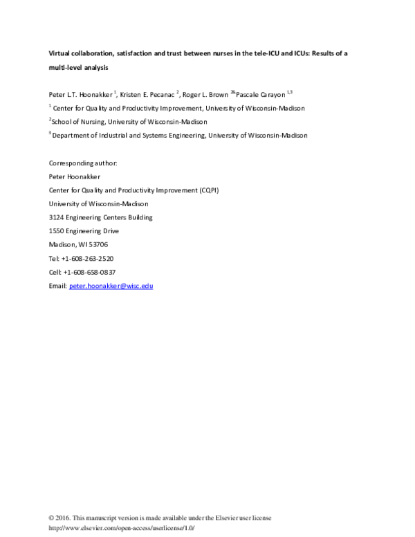 (PDF) Virtual collaboration, satisfaction, and trust between nurses in ...