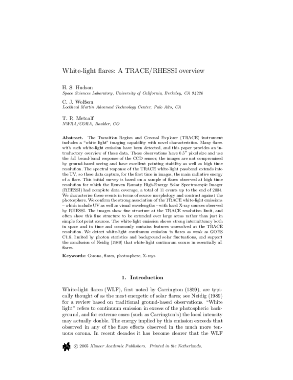 (PDF) White-Light Flares: A TRACE/RHESSI Overview
