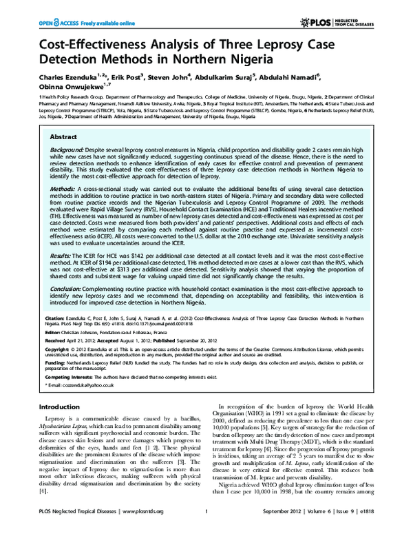 (PDF) Cost-Effectiveness Analysis of Three Leprosy Case Detection ...