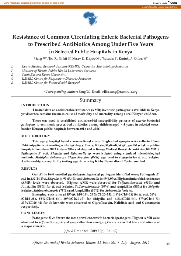 (PDF) Resistance of Common Circulating Enteric Bacterial Pathogens to ...