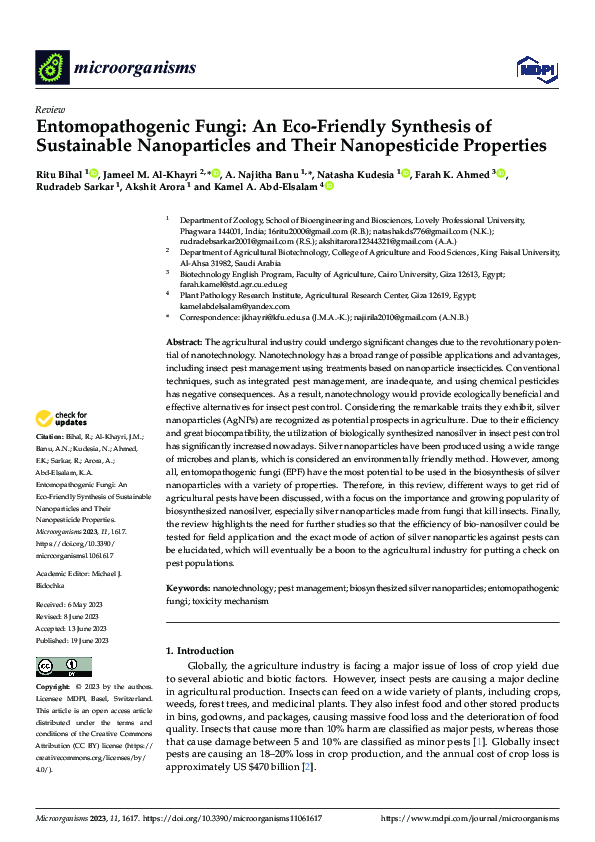 (PDF) Entomopathogenic Fungi: An Eco-Friendly Synthesis of Sustainable Nanoparticles and Their ...