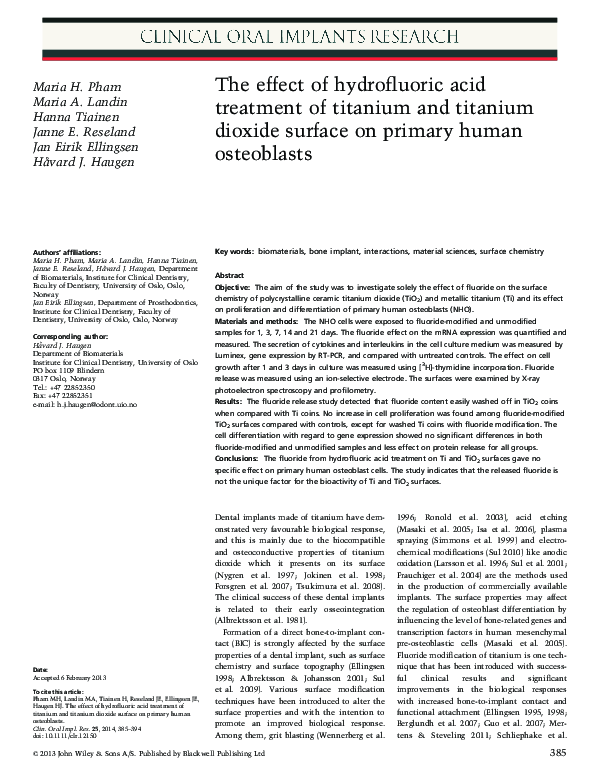 (PDF) The effect of hydrofluoric acid treatment of titanium and ...