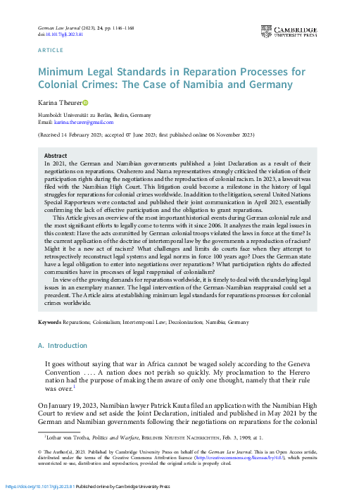 (PDF) Minimum Legal Standards in Reparation Processes for Colonial ...