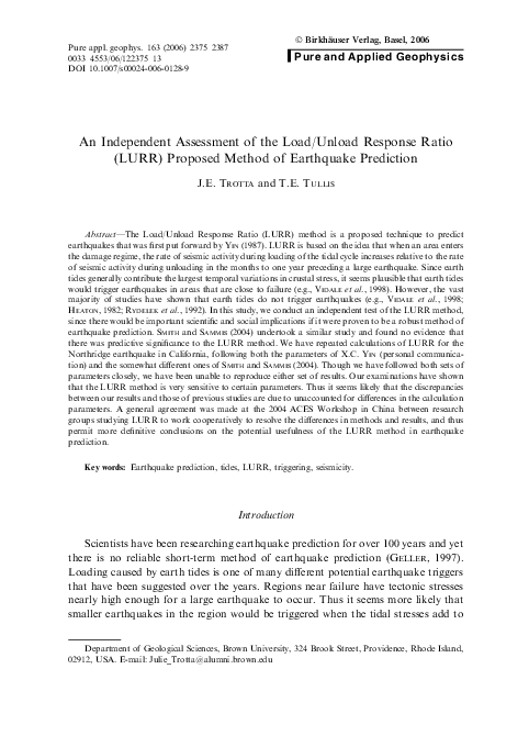 (PDF) An Independent Assessment of the Load/Unload Response Ratio (LURR ...