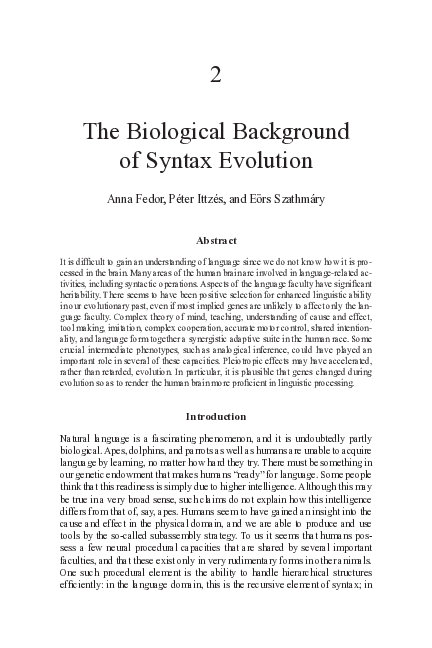 Pdf The Biological Background Of Syntax Evolution