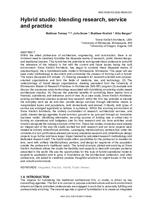(PDF) Hybrid studio: blending research, service and practice