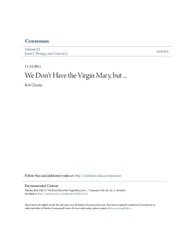 (PDF) We Don't Have the Virgin Mary, but | Bob Chodos - Academia.edu