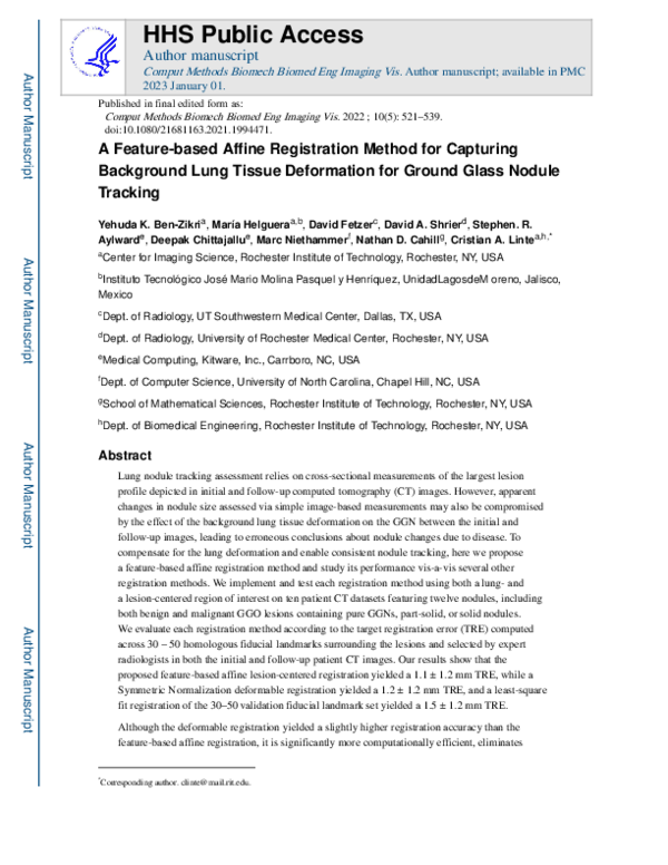 (PDF) A feature-based affine registration method for capturing ...