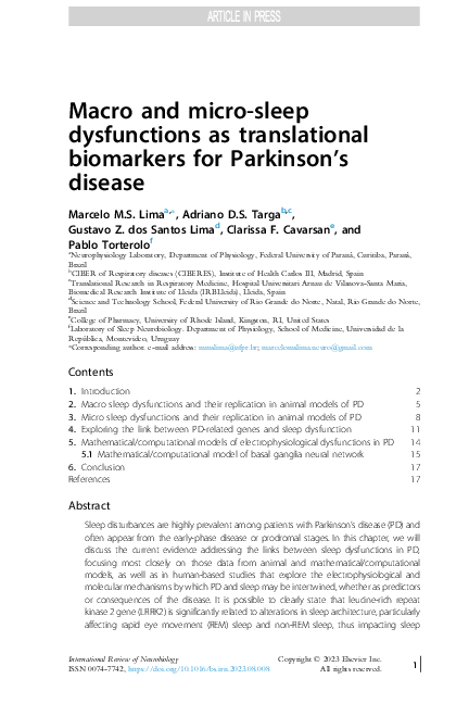 (PDF) Macro and micro-sleep dysfunctions as translational biomarkers for Parkinson's disease