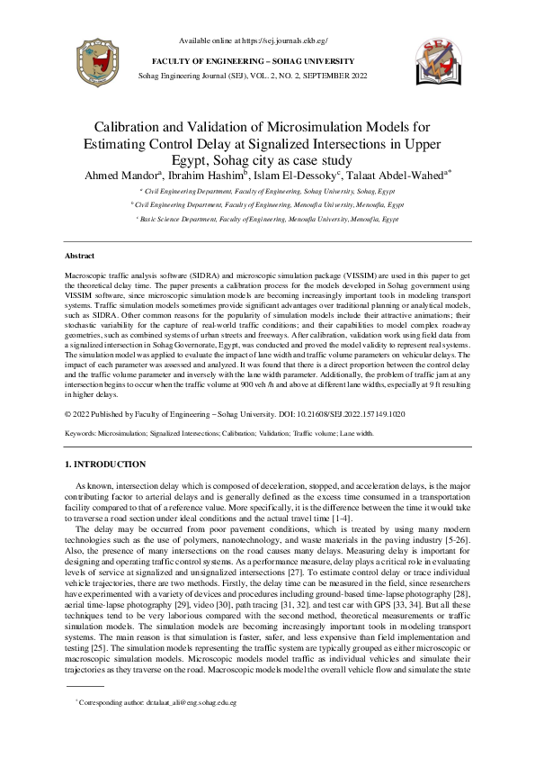 (PDF) Calibration and Validation of Microsimulation Models for Estimating Control Delay at ...