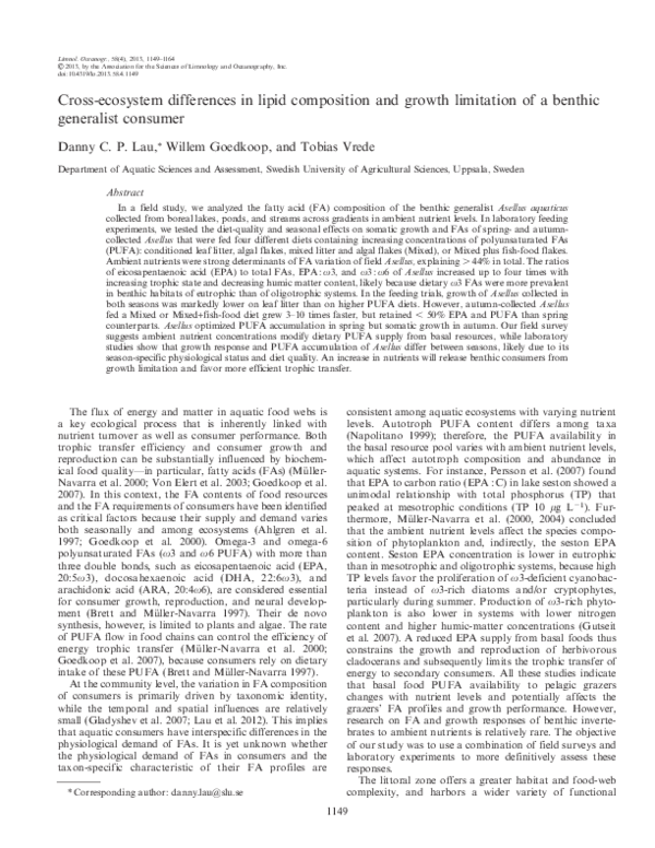 (PDF) Cross-ecosystem differences in lipid composition and growth ...